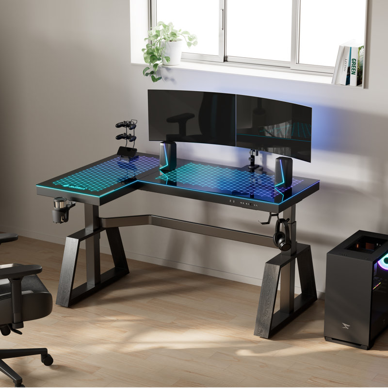 Chaniqua Music Synced RGB LED Glass Gaming Desk Wade Logan Orientation Right Hand